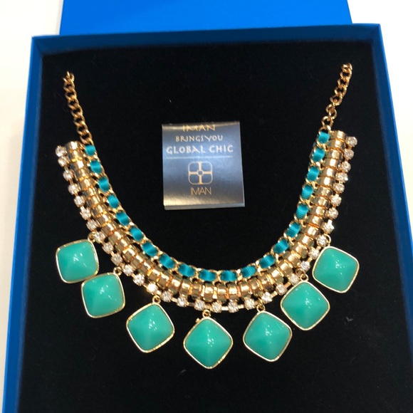 IMAN | Jewelry | Gold Necklace With Teal Stones | Poshmark
